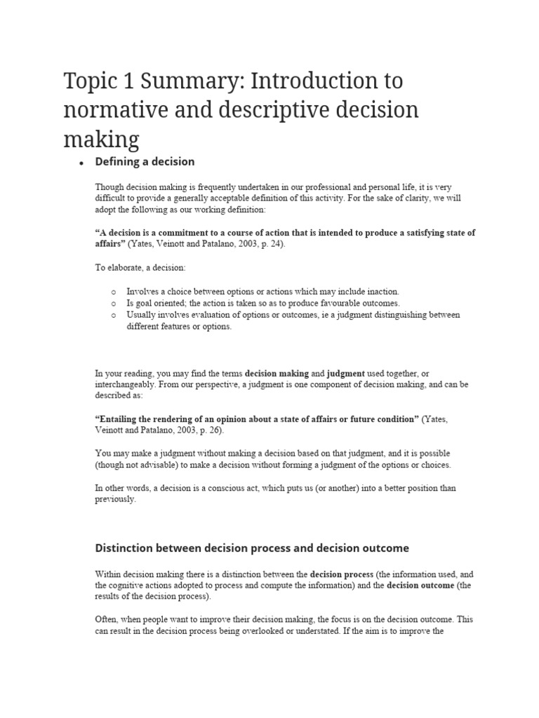 Topic 1 Summary | PDF | Decision Making | Rationality