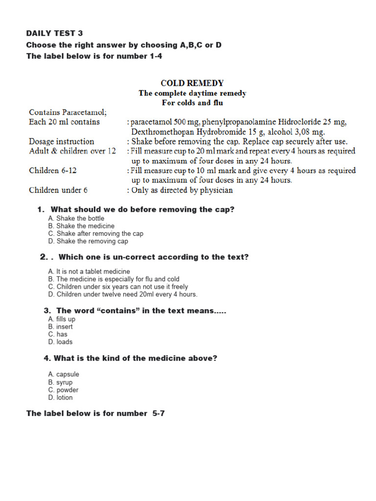 DAILY TEST 3 Kls 9 | PDF | Wellness