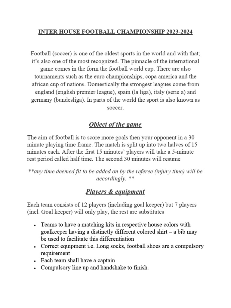 Inter House Football Championship 2023 | PDF