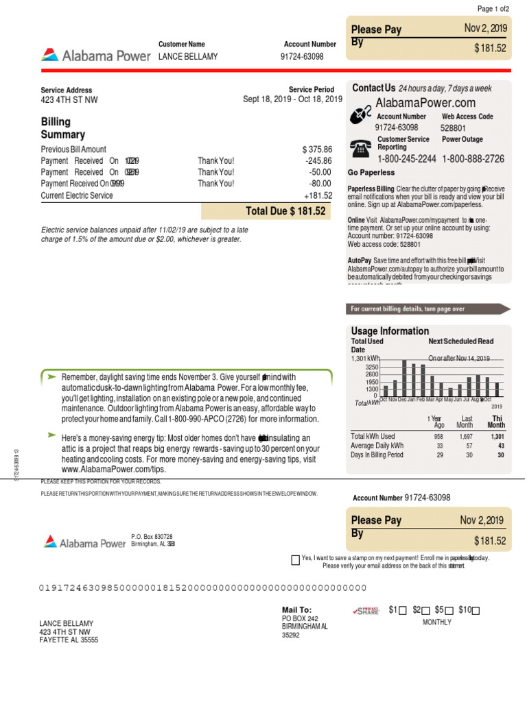 Alabama Power Bill | Download Free PDF | Credit Card | Debit Card