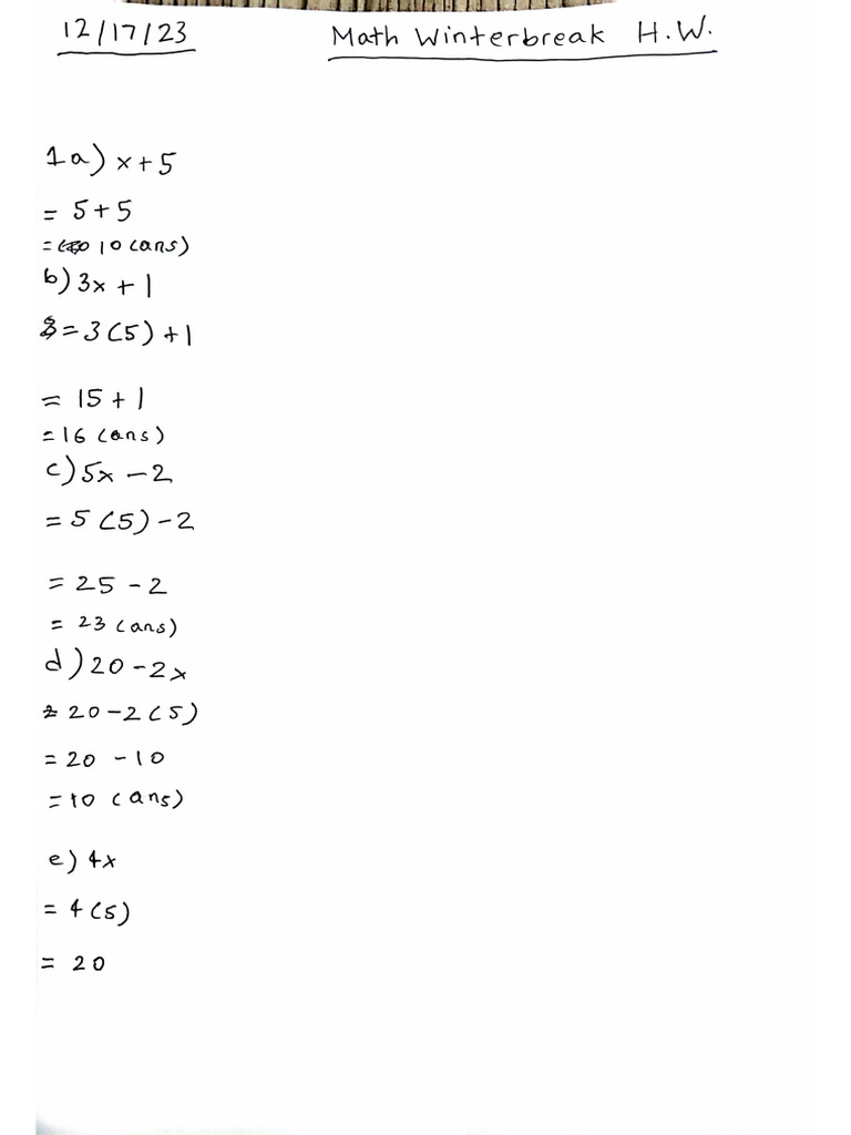 Math Winter Break HWP1 | PDF
