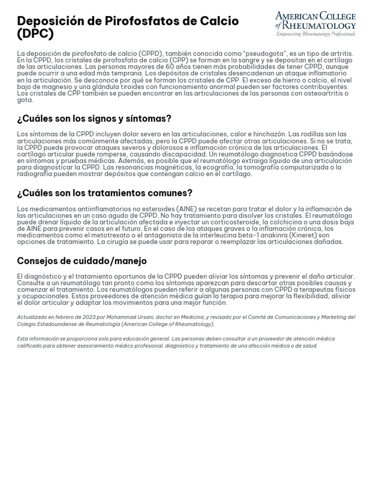 Deposición de Pirofosfatos de Calcio (DPC) | PDF | Artritis | Medicina