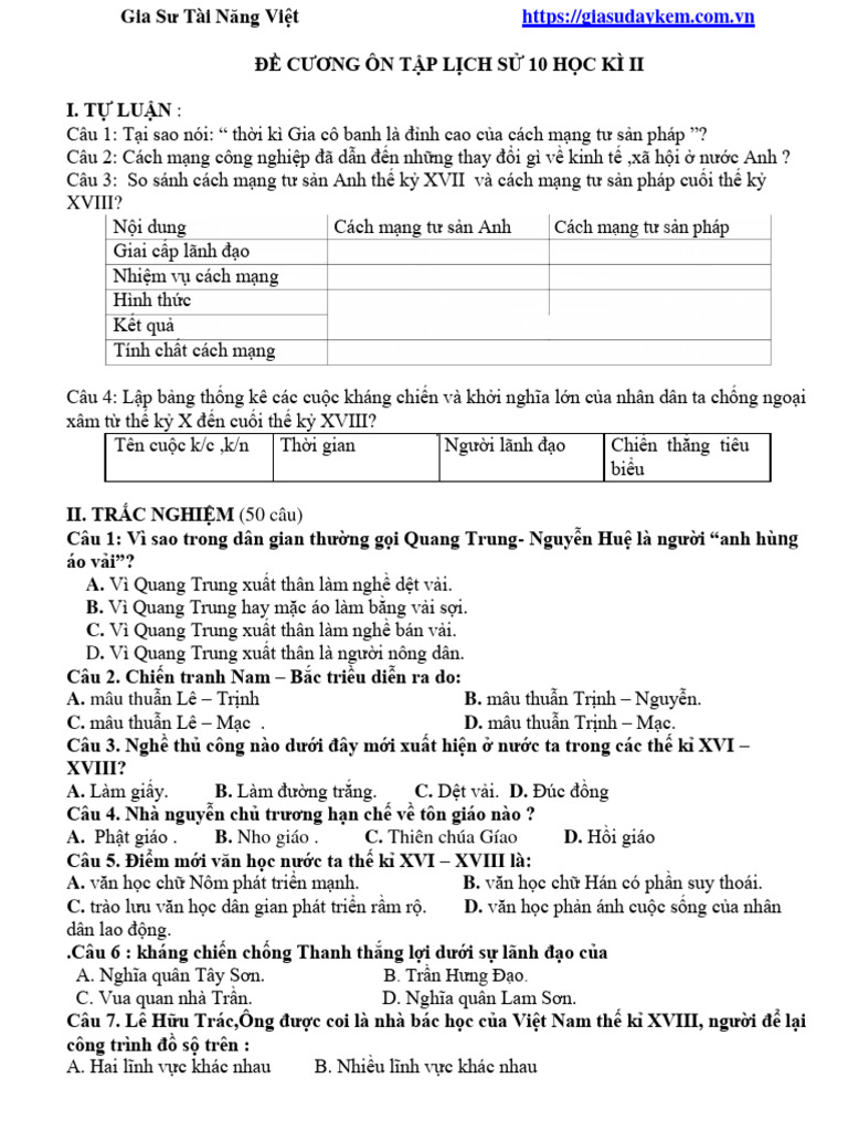 De Cuong On Tap Lich Su 10 Hoc Ki 1 de Cuong On Tap Lich Su 10 Hoc Ki 1 | PDF