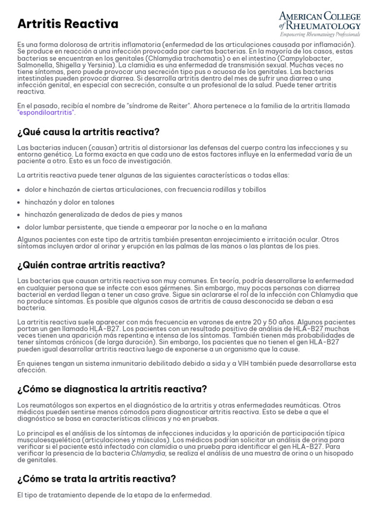 Artritis Reactiva | PDF | Artritis | Diagnostico medico