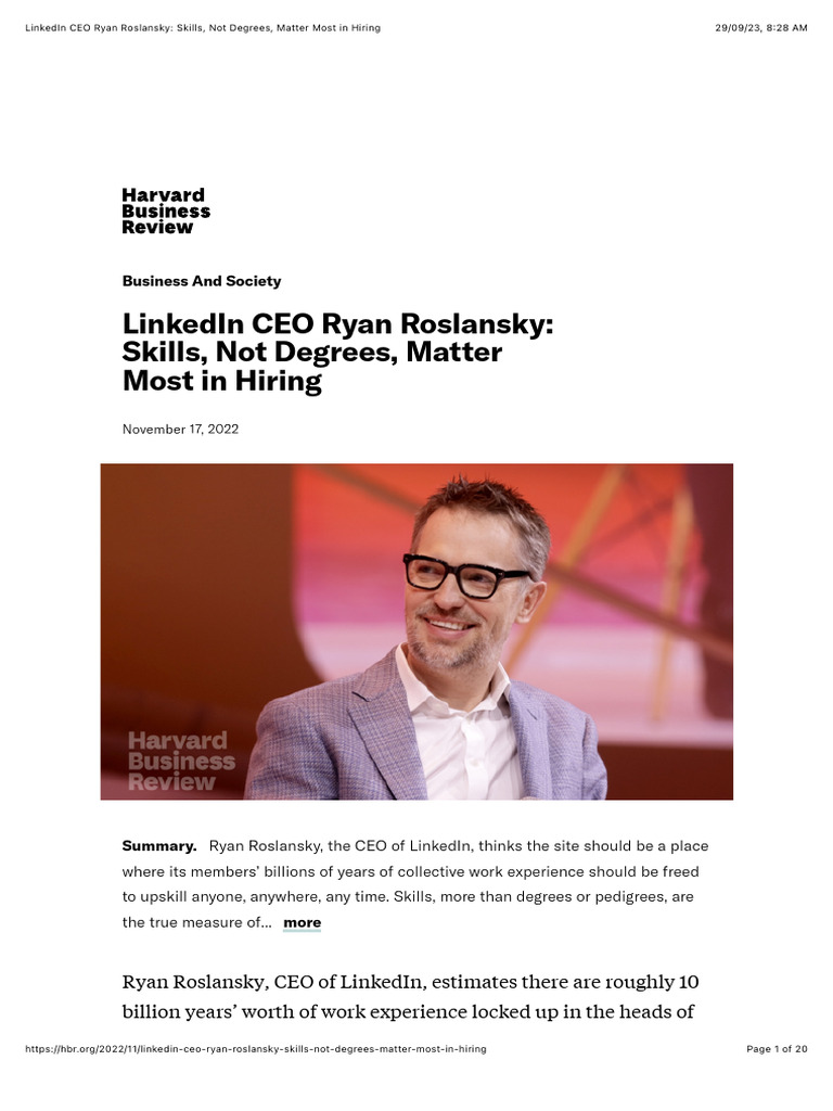LinkedIn CEO Ryan Roslansky Skills, Not Degrees, Matter Most in Hiring | PDF | Linked In | Sales