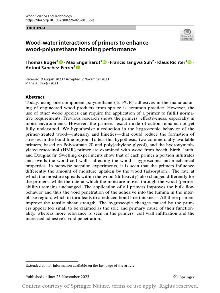 Wood-Water Interactions of Primers To Enhance Wood | PDF | Wood | Adhesive
