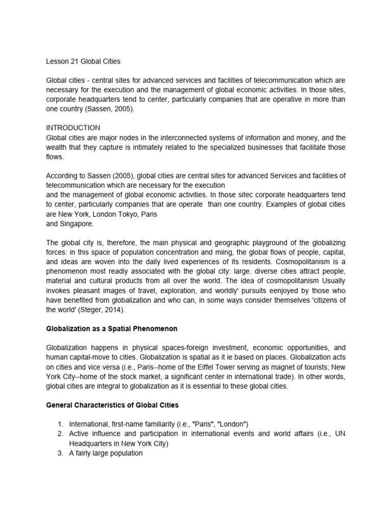 Lesson 21 Global Cities | PDF | Cost Of Living | Globalization