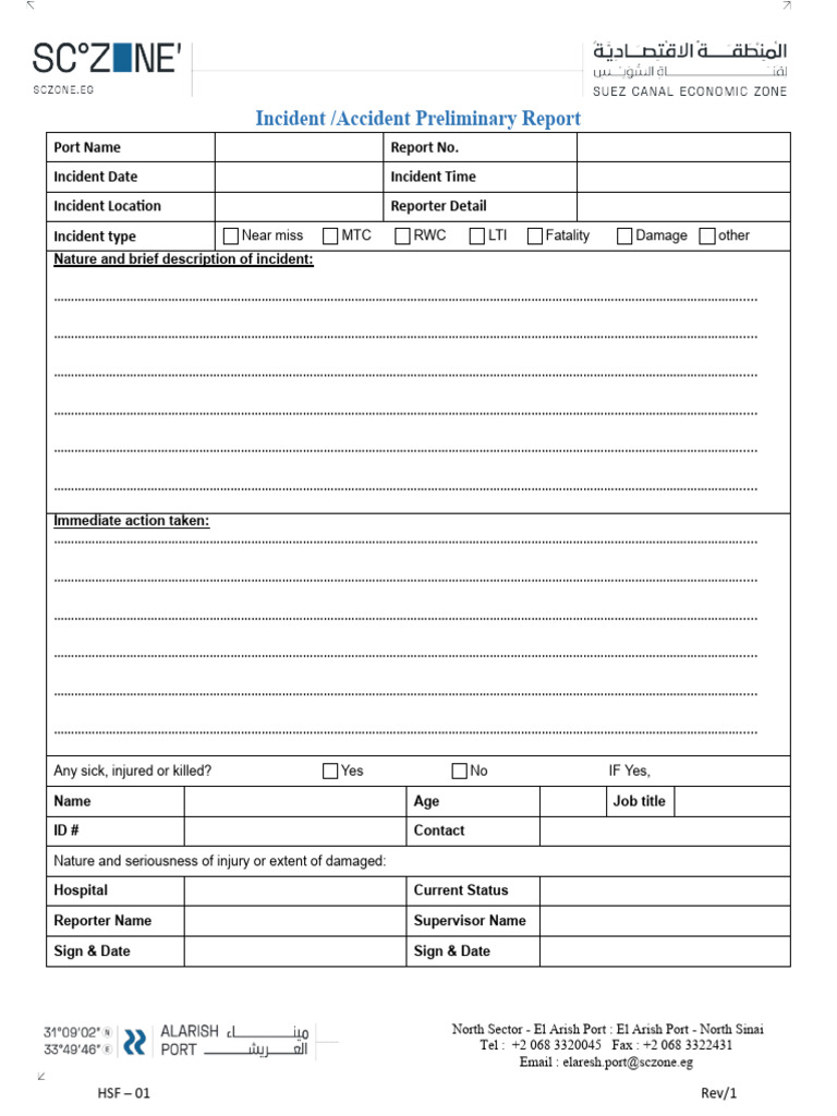 HSF - 01 Incident Accident Preliminary Report | PDF