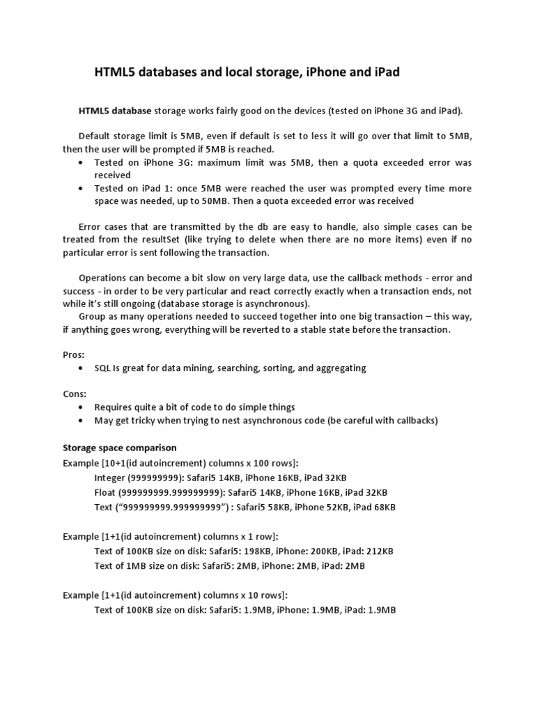 Html5 Database And Key Value Storage Pdf Database Transaction Databases