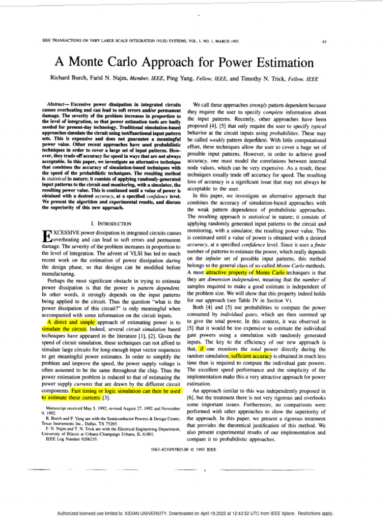 A Monte Carlo Approach For Power Estimation Pdf Monte Carlo Method