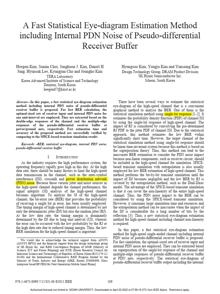 A Fast Statistical Eye-Diagram Estimation Method Including Internal PDN Noise of Pseudo ...