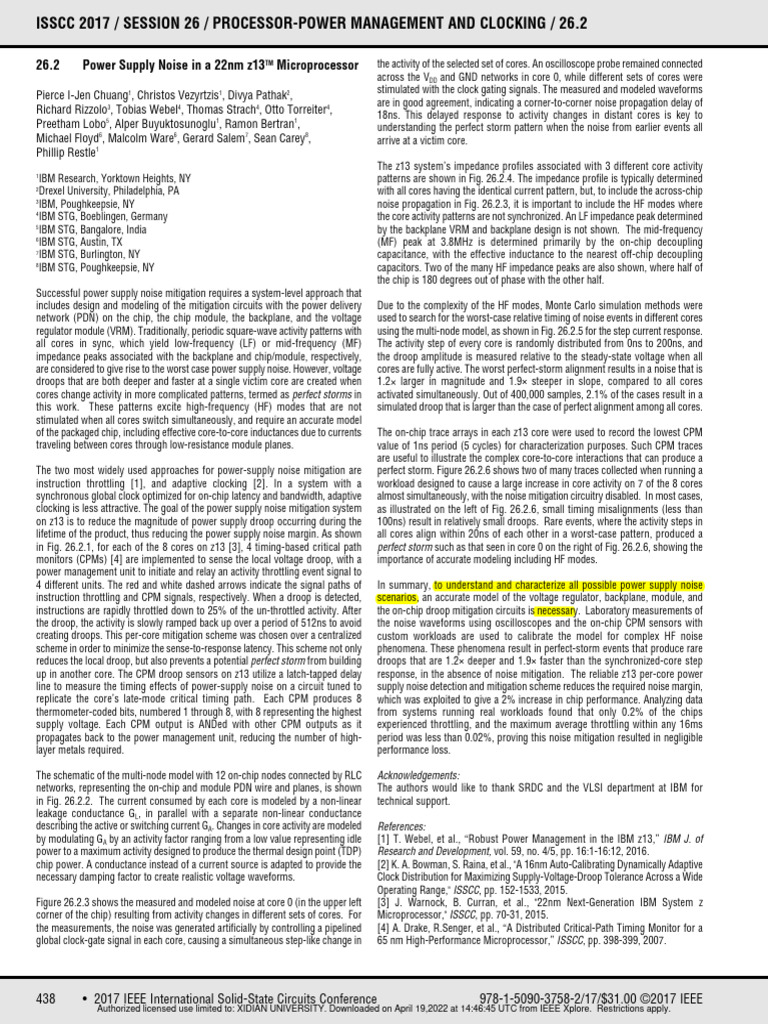 26.2 Power Supply Noise in A 22nm z13 Microprocessor | PDF | System On A Chip | Power Supply