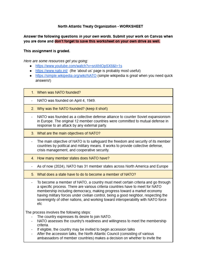 NATO worksheet | PDF | Nato | Government