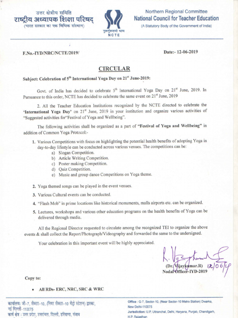 Yoga Day Circular | PDF