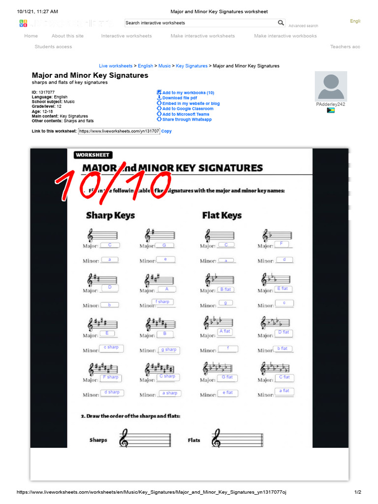 Major and Minor Key Signatures Worksheet | PDF | Worksheet ...