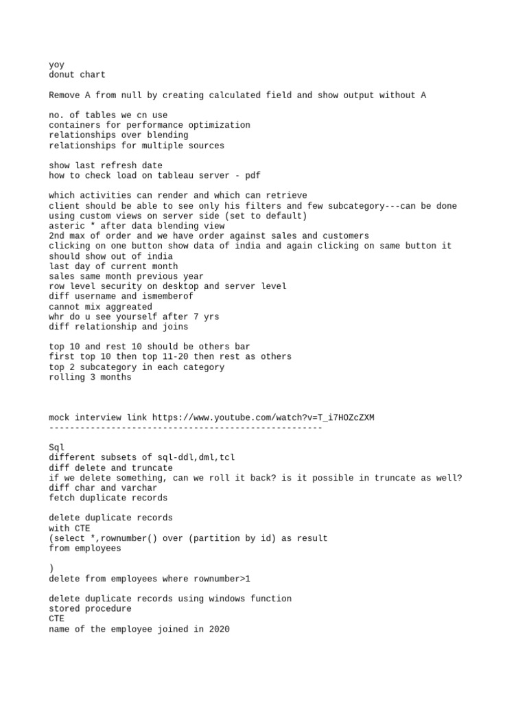 Interview Questions Tableau | PDF | Information Technology | Data Management