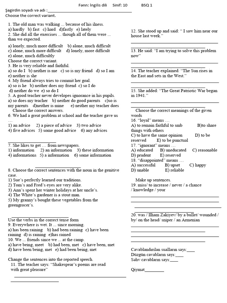 10th Grade English Language Exercises | PDF | Human Communication ...
