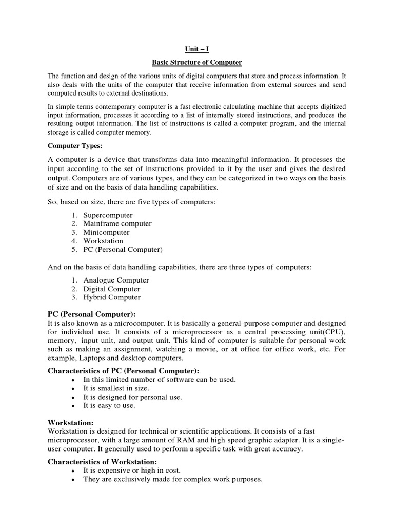 Unit - I | PDF | Central Processing Unit | Computer Data Storage