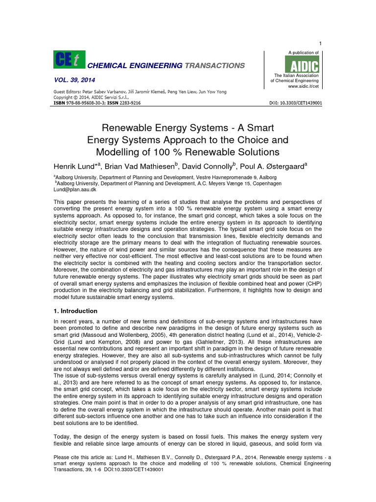 Renewable Energy Systems - A Smart Energy Systems Approach To The ...