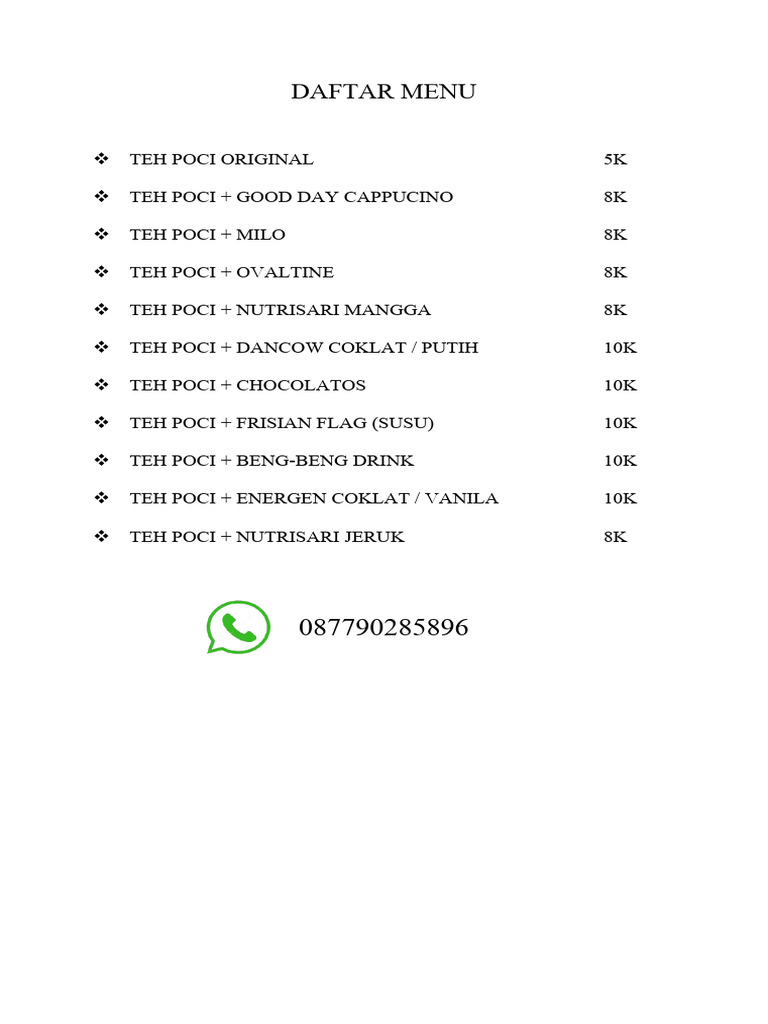 Teh Poci Menu and Prices | PDF