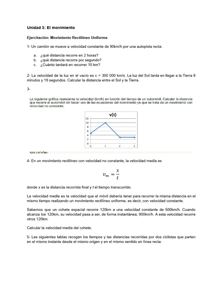 Ejercicios de MRU y MRUV | PDF | Velocidad | Aceleración