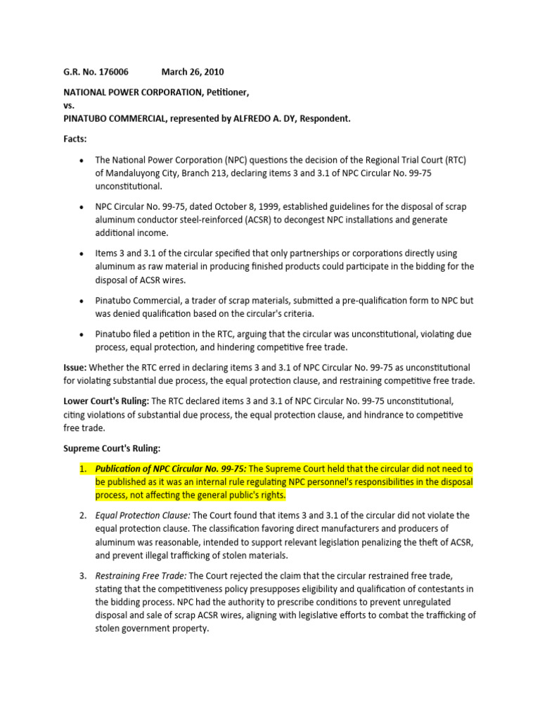 Case 4 NPC V Pinatubo Commercial | PDF | Equal Protection Clause ...