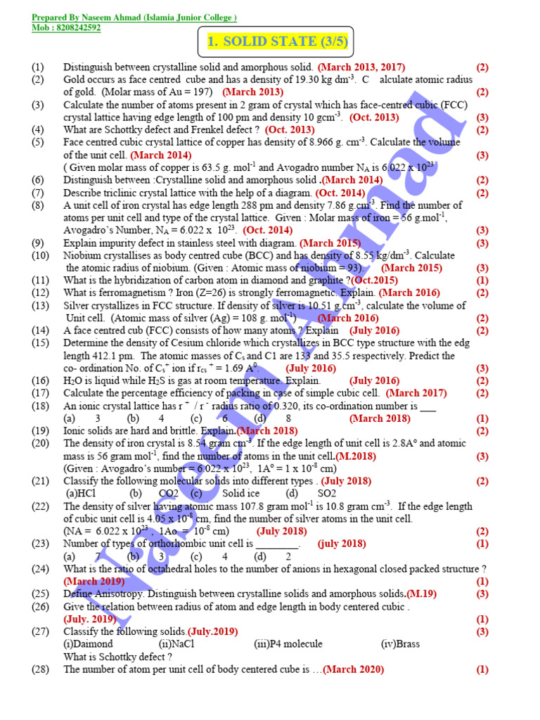 Complete Question Bank English Medium | PDF | Enthalpy | Crystal Structure