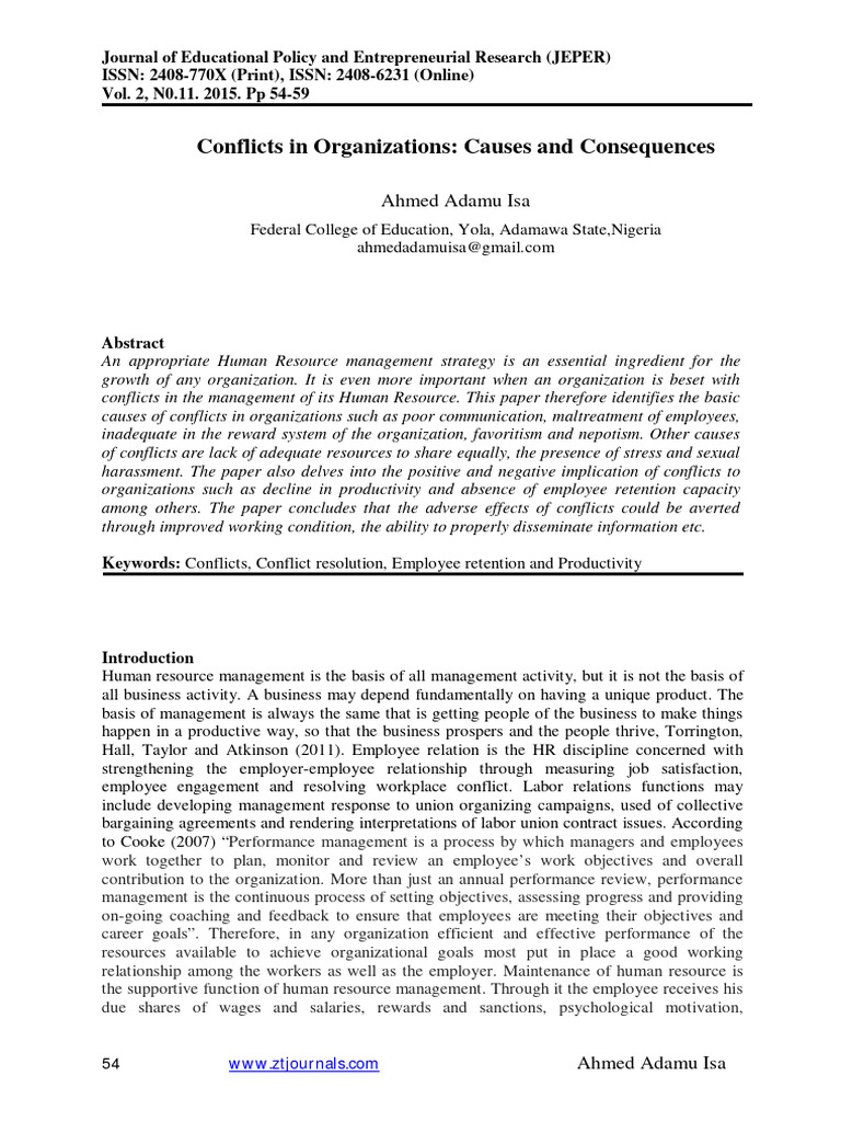 Conflicts in Organizations Causes and Consequences | PDF | Salary ...