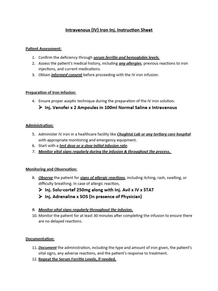 Intravenous Iron Instruction Sheet | PDF | Science & Mathematics