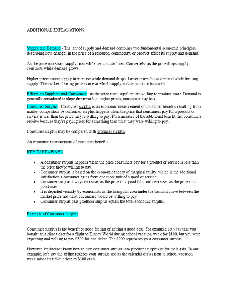 Additional Explanations | PDF | Economic Surplus | Supply (Economics)