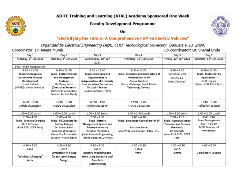 ATAL FDP Schedule EV | PDF