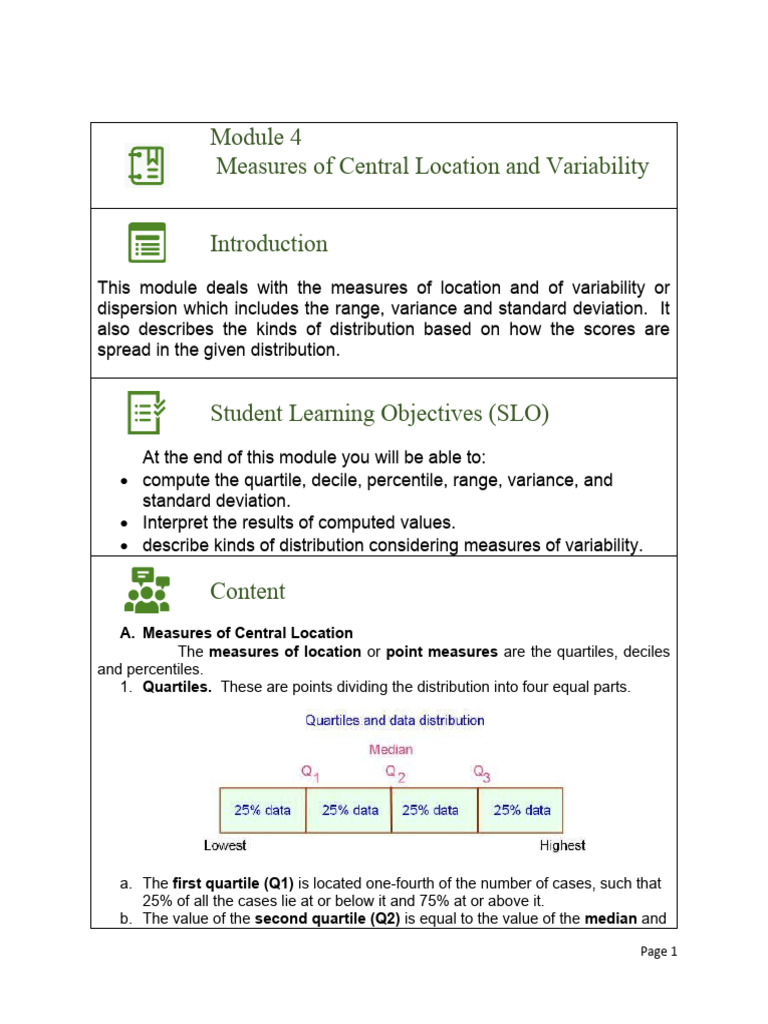 Measures of Variability and Central Location | PDF | Variance ...
