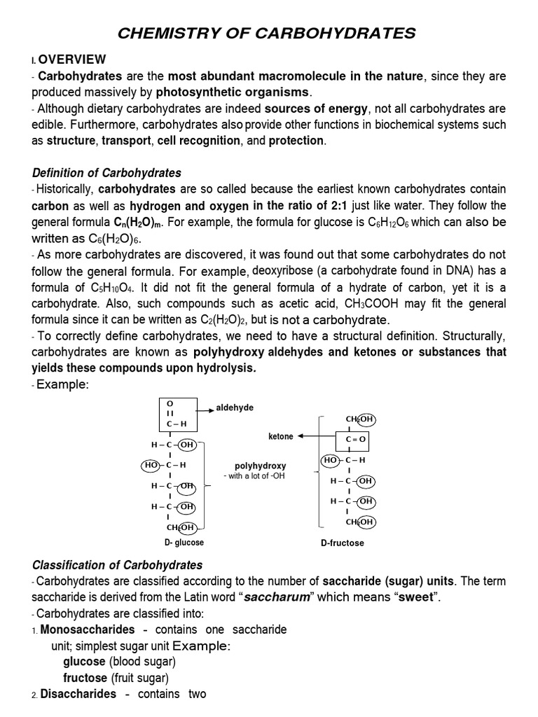Chemistry of Carbohydrates - | PDF | Carbohydrates | Fructose
