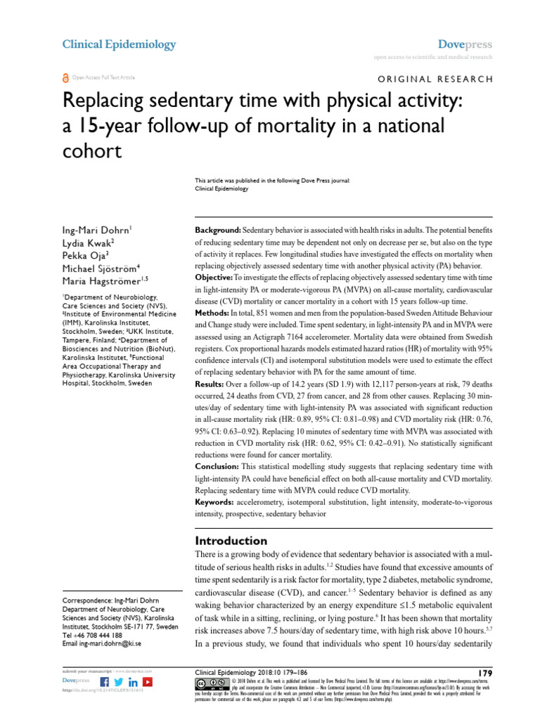 Dohrn 2018 Replacing Sedentary Time With Physical Activity | PDF | Cardiovascular Diseases ...
