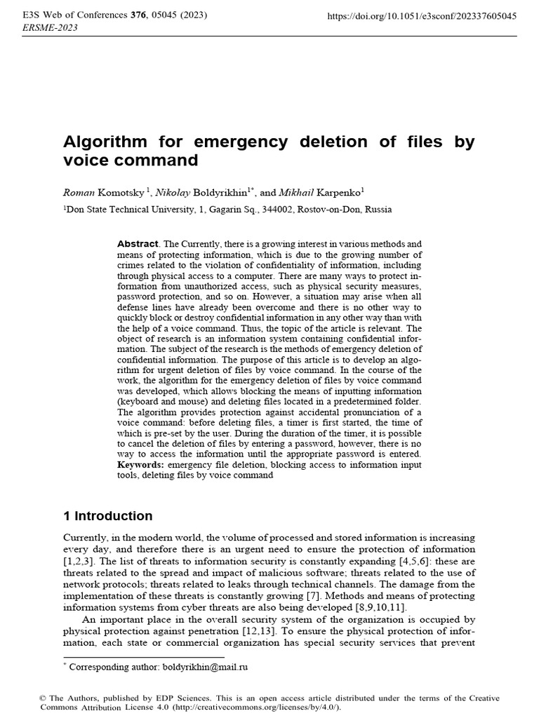 Algorithm For Emergency Deletion of Files by | PDF | Computer File | Speech Recognition