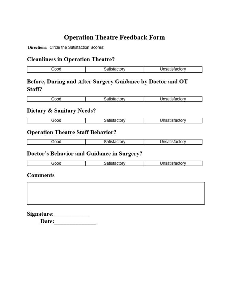 Operation Theatre Feedback Form | PDF