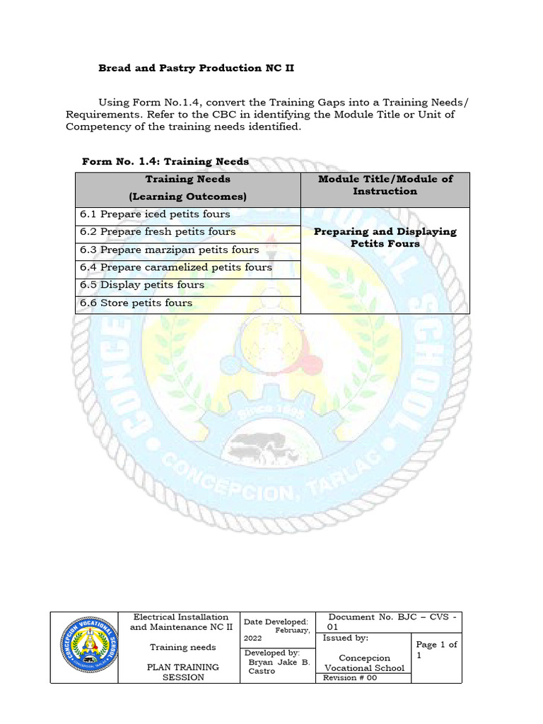 FORM 1.4 Training Needs | PDF