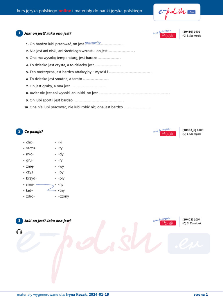 Lekcja 2, Jaki On Jest Zadanie Domowe | PDF