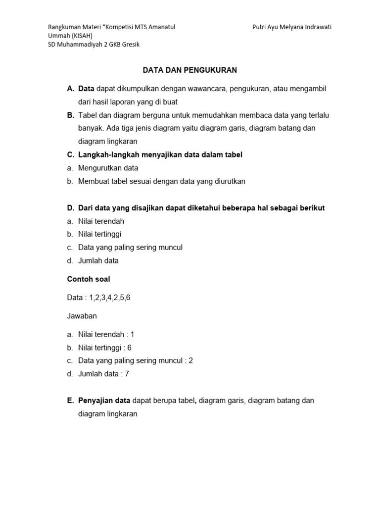 Rangkuman Data Dan Pengukuran KISAH - SDM2GKB | PDF