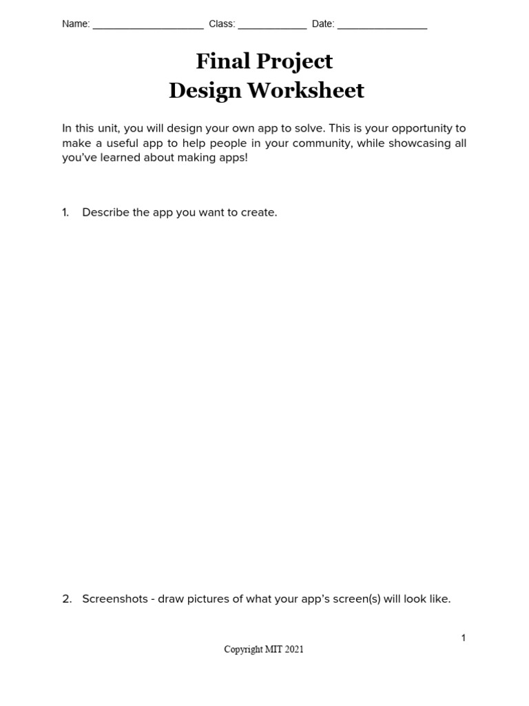 Final Project Design Worksheet | PDF | Computing | Software
