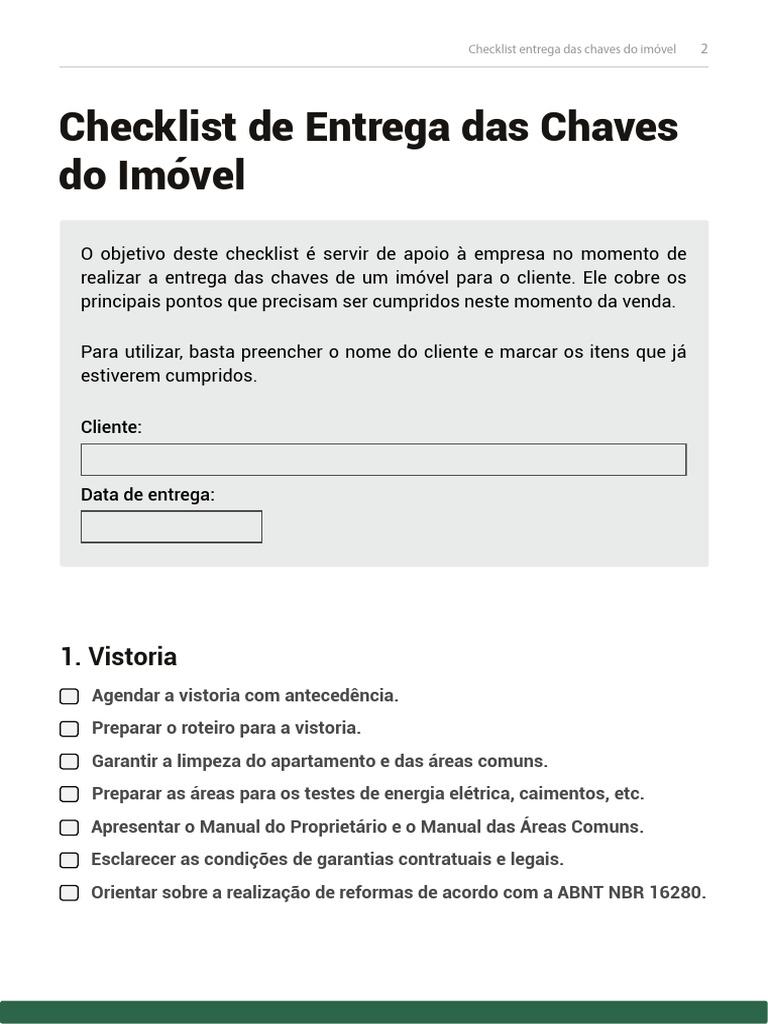 Checklist Completo para Entrega de Chaves | PDF | Condomínio | Desperdício