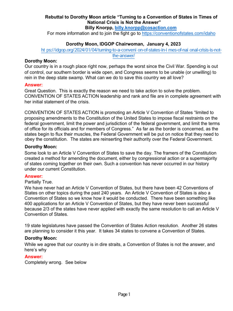 Dorothy Moon Article Against COS With Deceptive COS Rebuttal | PDF ...