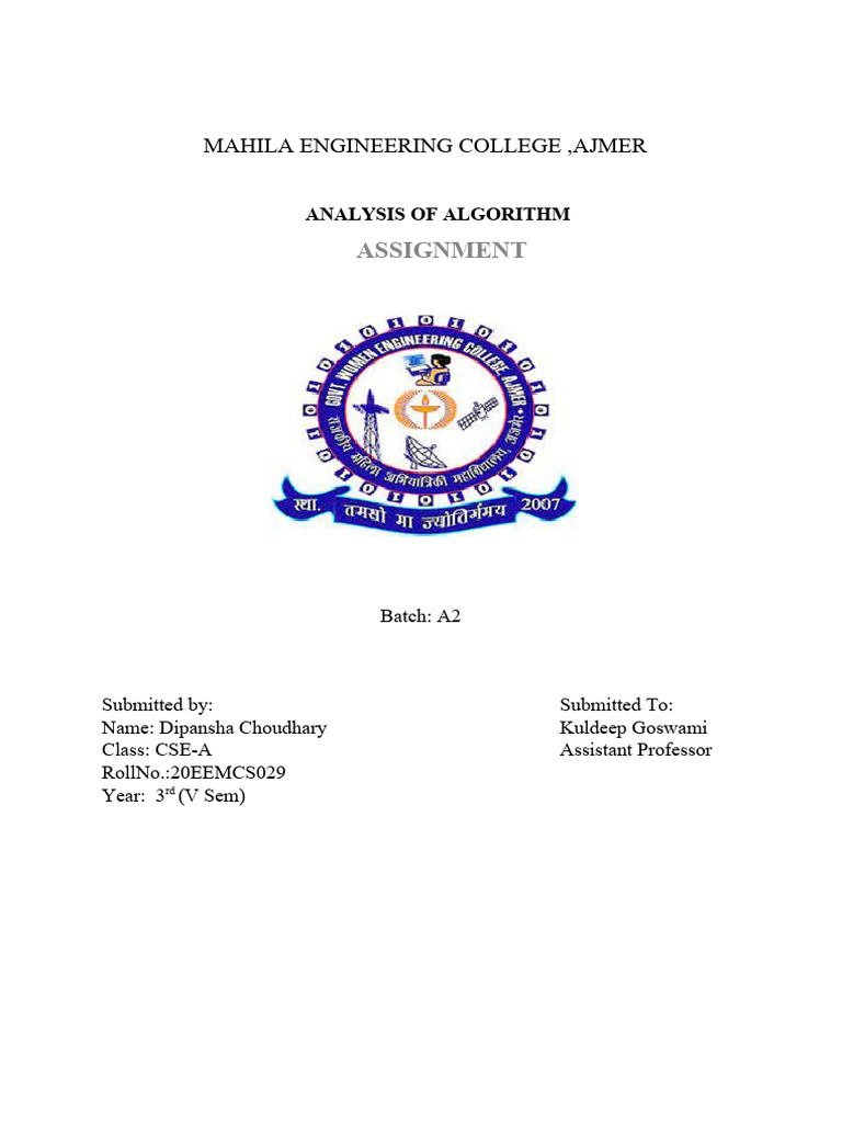 AoA Assignment | PDF | Time Complexity | Computer Engineering