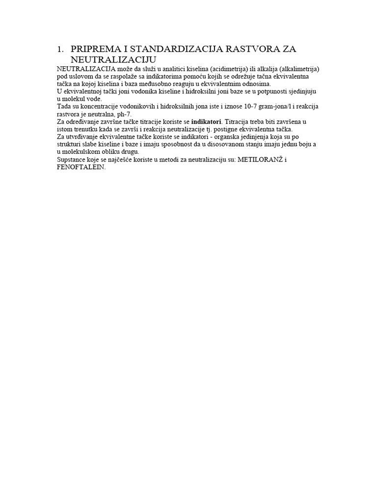 Priprema I Standardizacija Rastvora Za Neutralizaciju | PDF