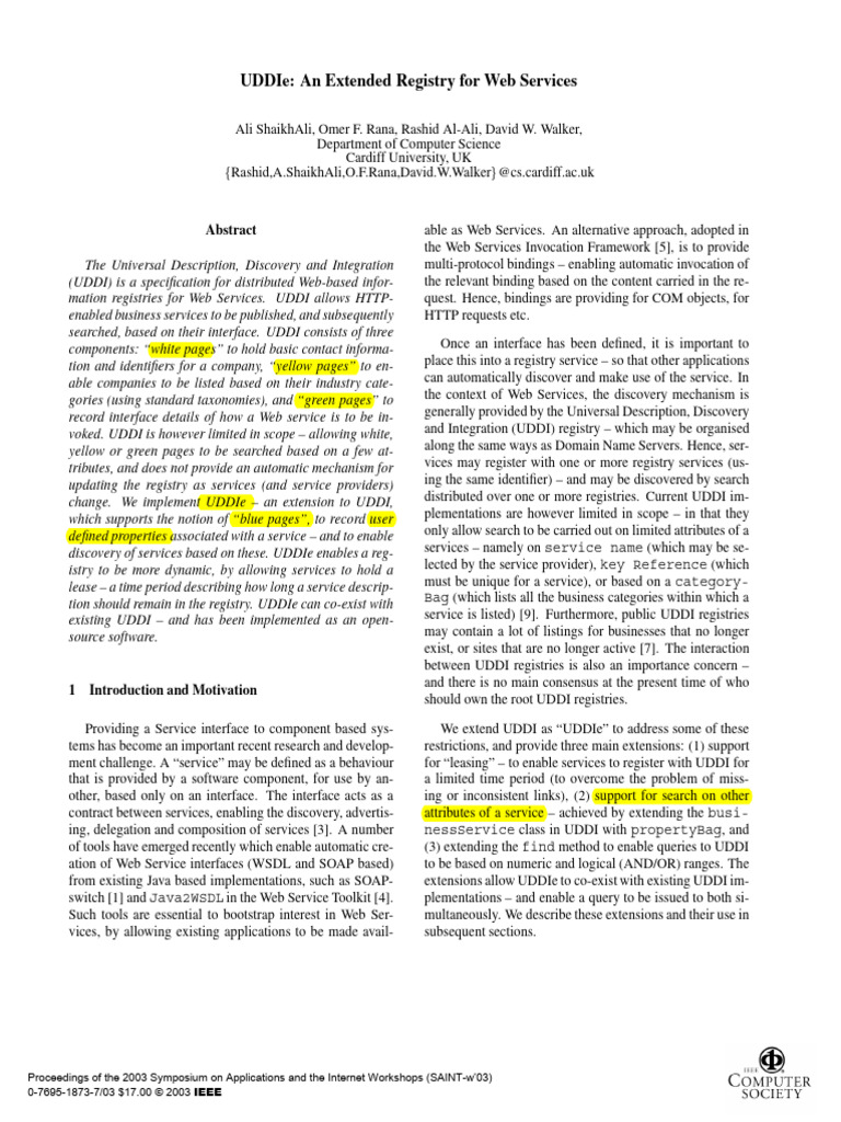 UDDIe - An Extended Registry For Web Services | PDF | Web Service ...