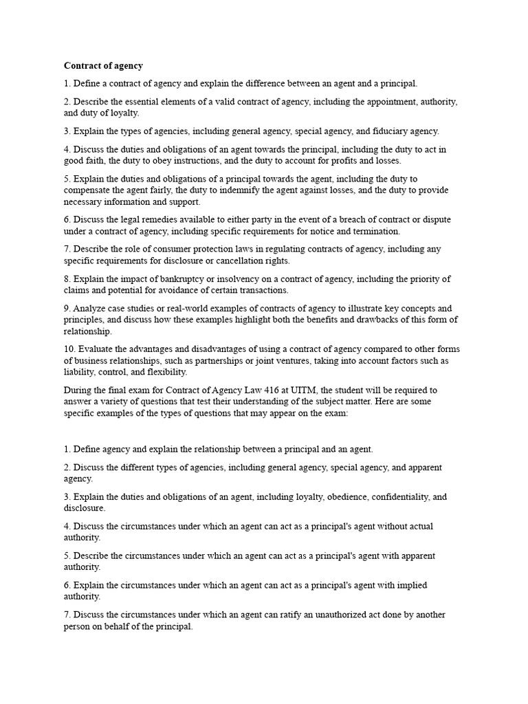 Contract of Agency | PDF | Law Of Agency | Consent