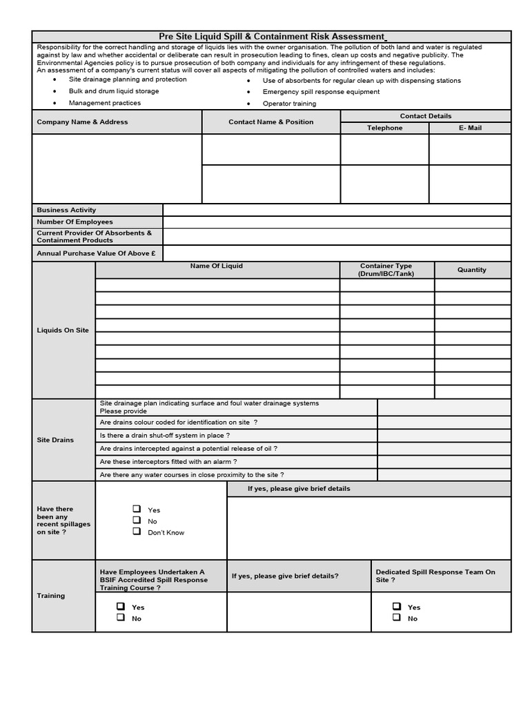Pre-Site-Oil-and-Chemical-Spill-Risk-Assessment-Commitment (1) | PDF ...