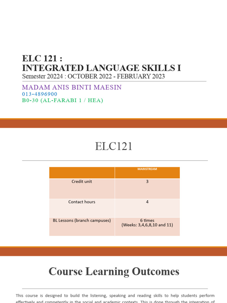 ELC121 - Course Briefing - Sem 20224 - Branch Campuses | PDF | Behavior Modification | Cognition