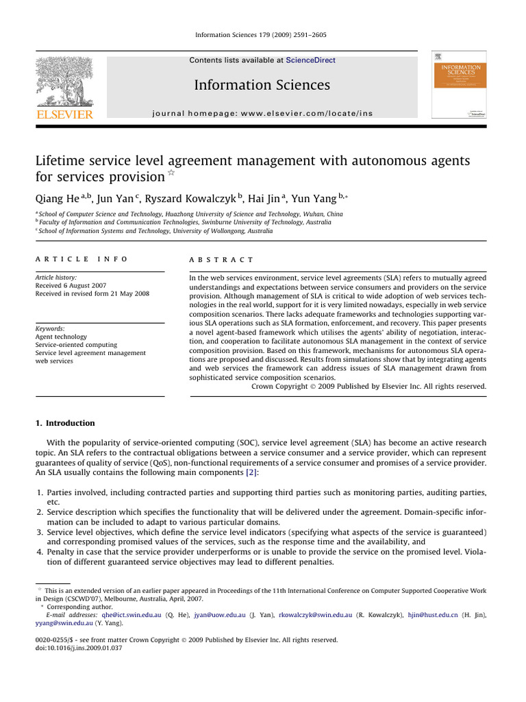 Lifetime Service Level Agreement Management With Autonomous Agents For ...