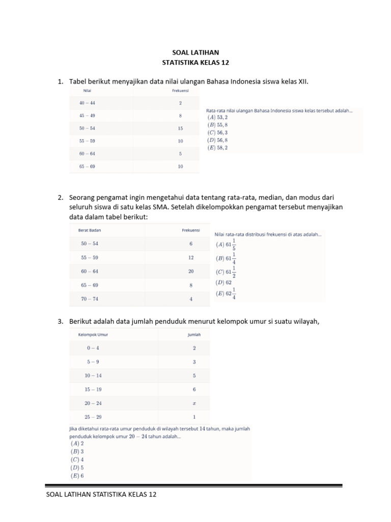 Soal Statistika - Data Kelompok | PDF
